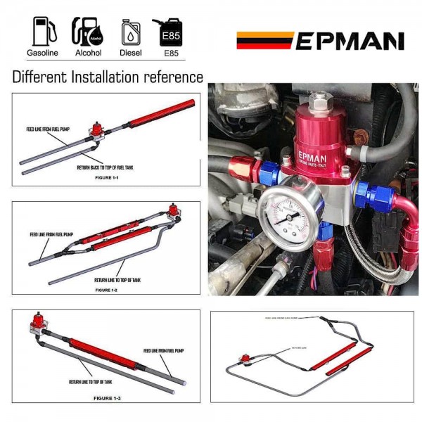 EPMAN Fuel Pressure Regulator with Gauge AN10 Feed & AN6 Return Line & AN10 End Cap EPFPR717